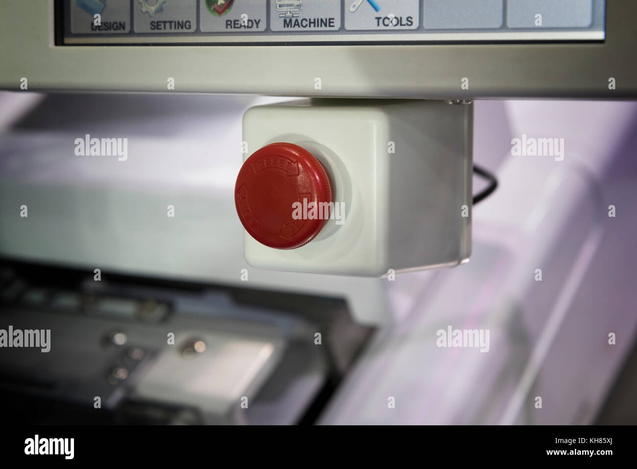 emergency stop button;Security push switch;selective focus Stock Photo ...