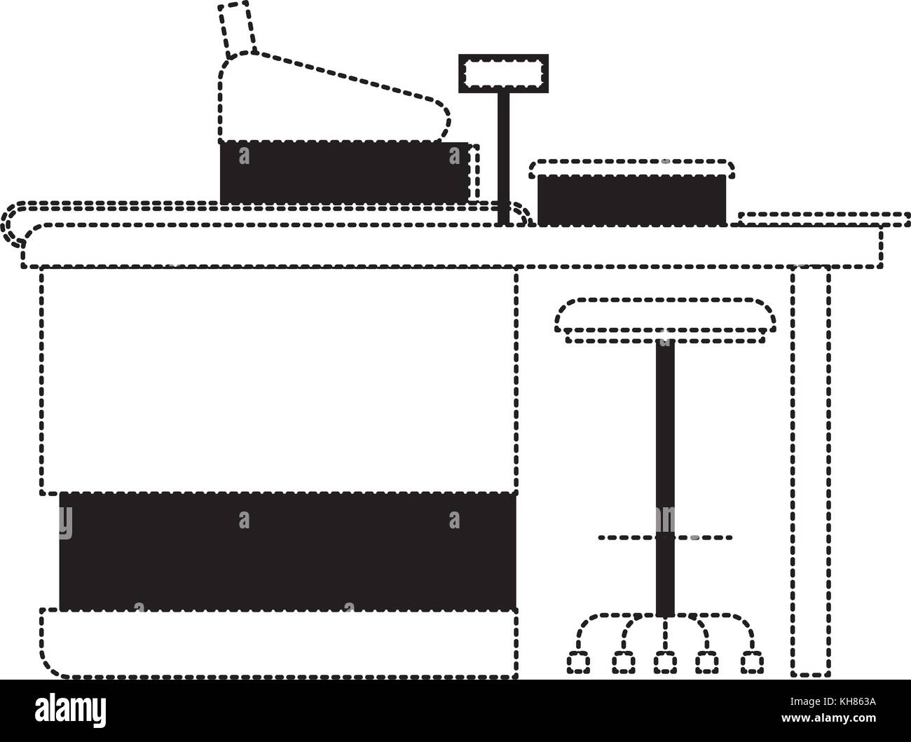 supermarket paypoint with cash register in black dotted silhouette ...
