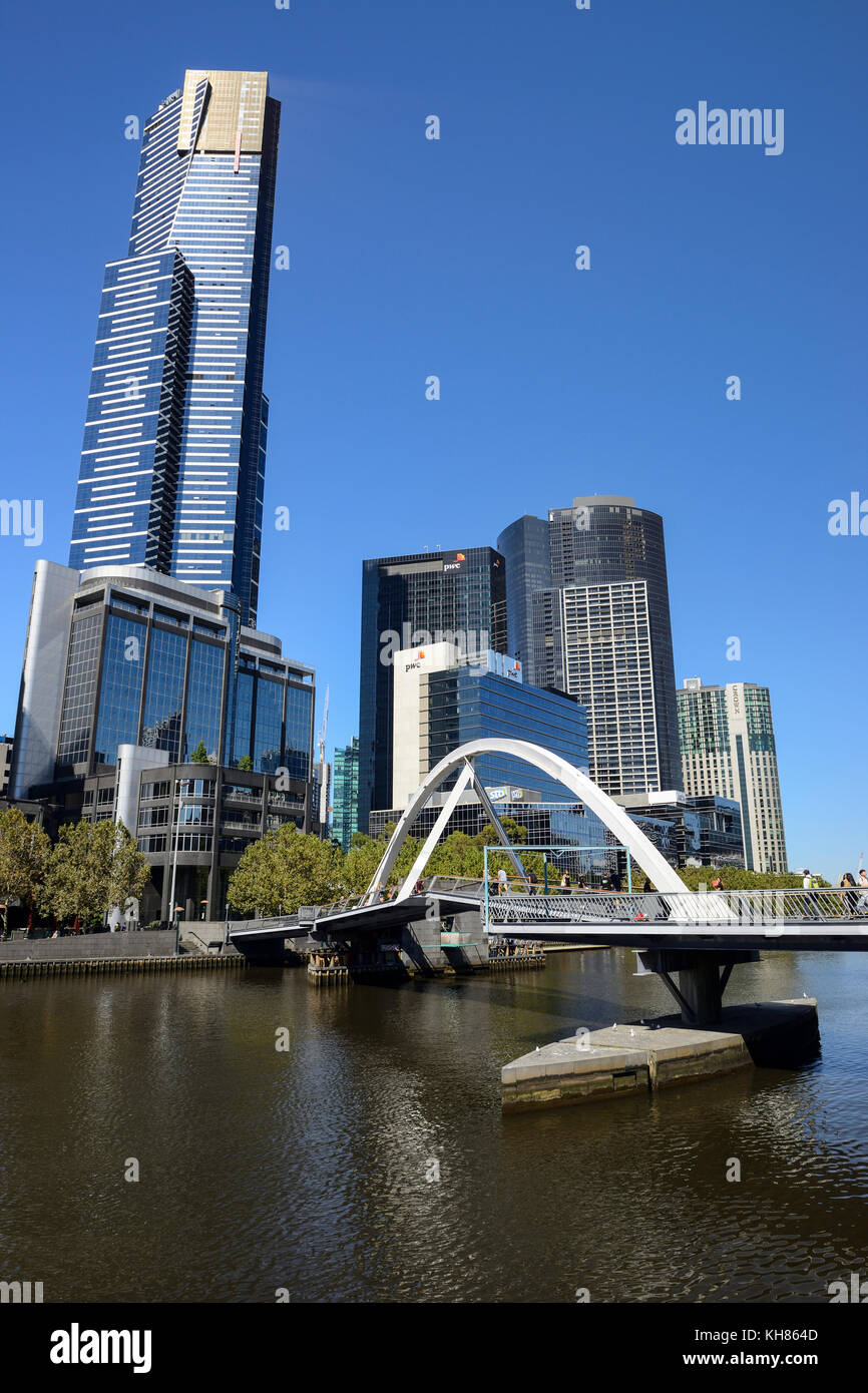 Evan Walker Bridge on Yarra River looking towards Southbank city ...