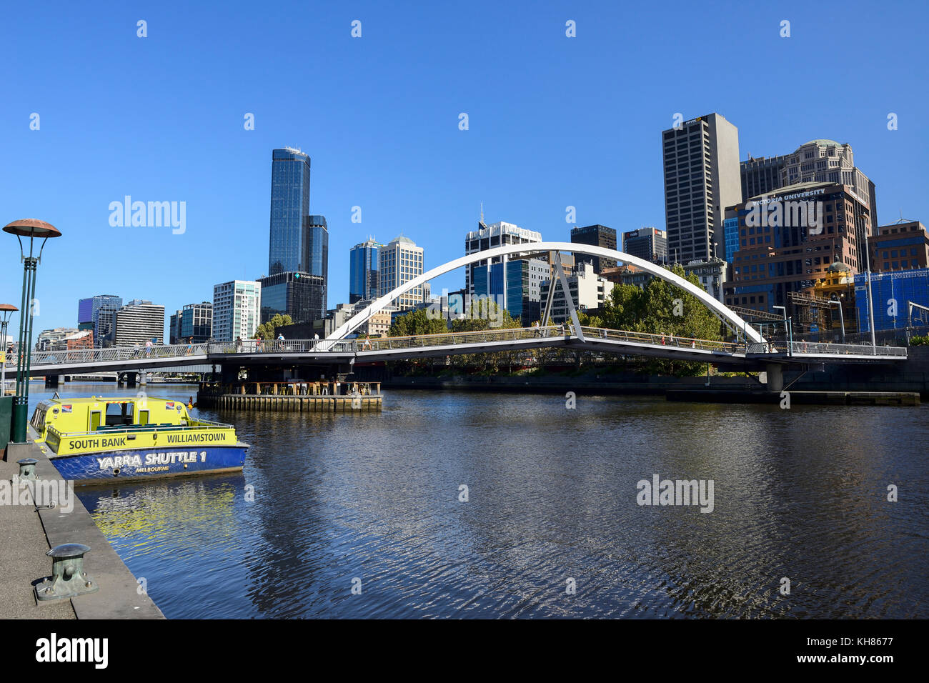 Evan Walker Bridge on Yarra River looking towards Northbank city ...