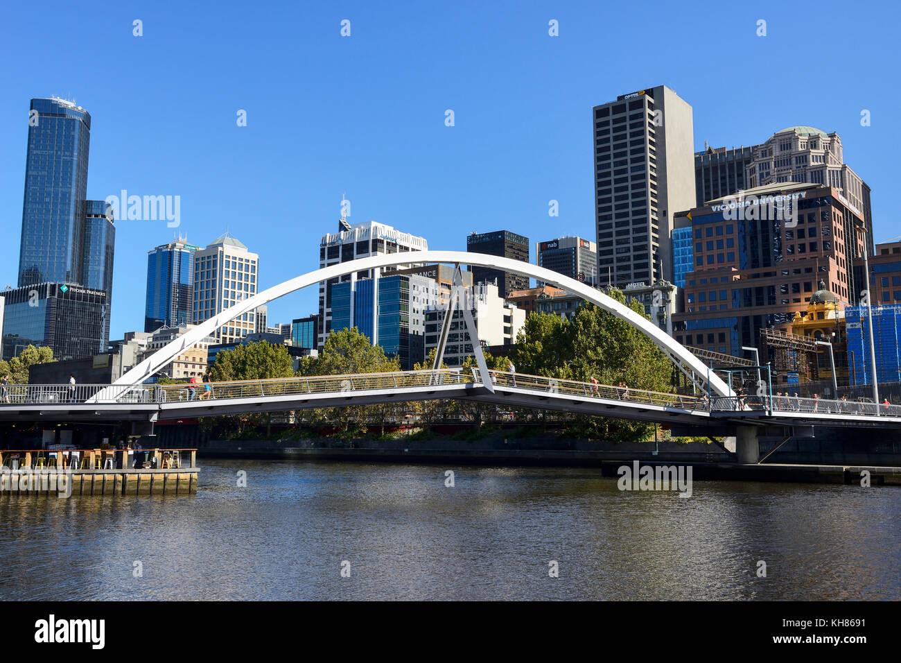 Evan Walker Bridge on Yarra River looking towards Northbank city ...