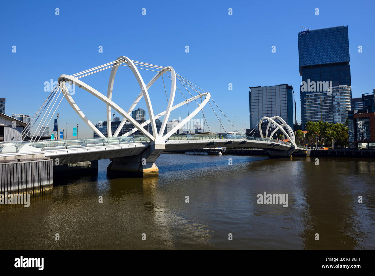 Seafarers Bridge on Yarra River looking towards Northbank in Melbourne ...
