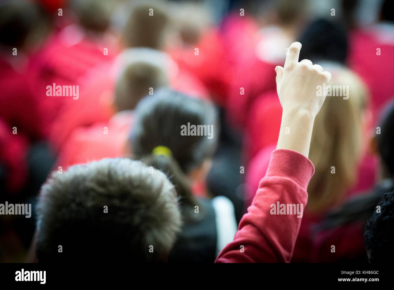 unidentifiable children in a primary school assembly Stock Photo - Alamy