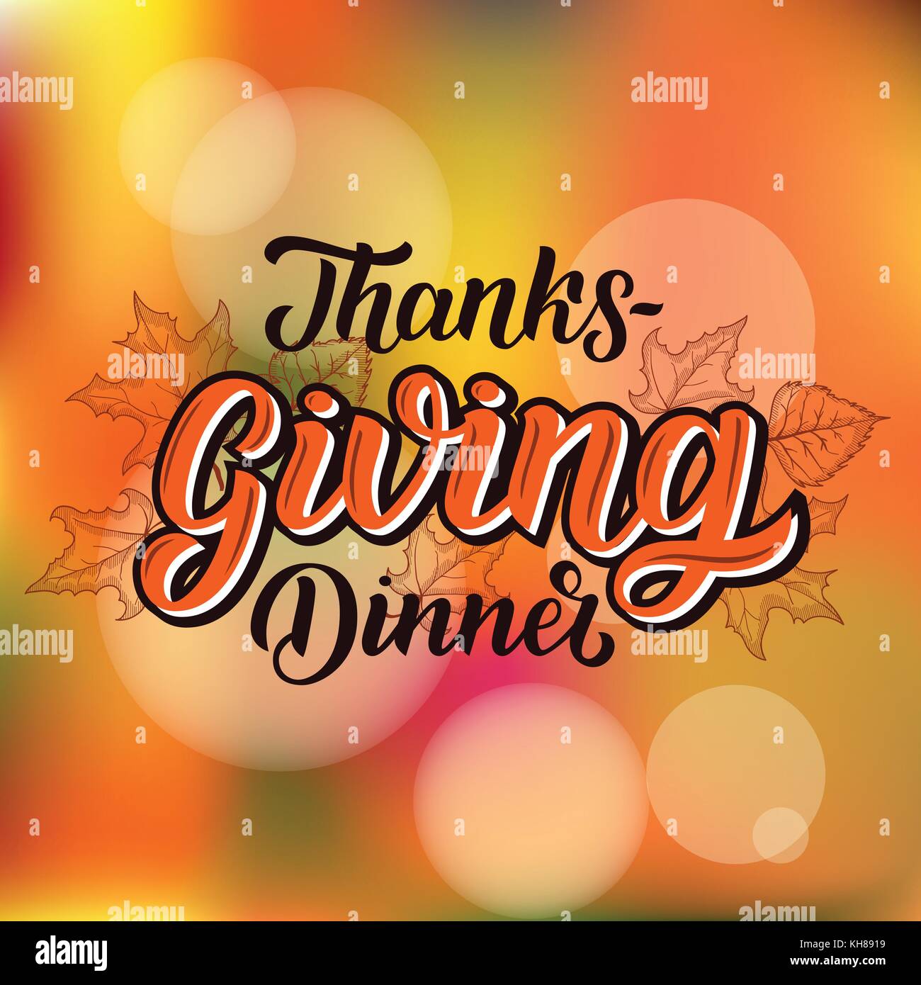 Happy thanksgiving dinner brush hand lettering with sketched maple ...
