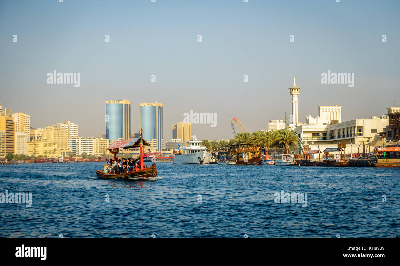 Dubai, UAE, October 7, 2015: Abra is making its way across Dubai Creek ...