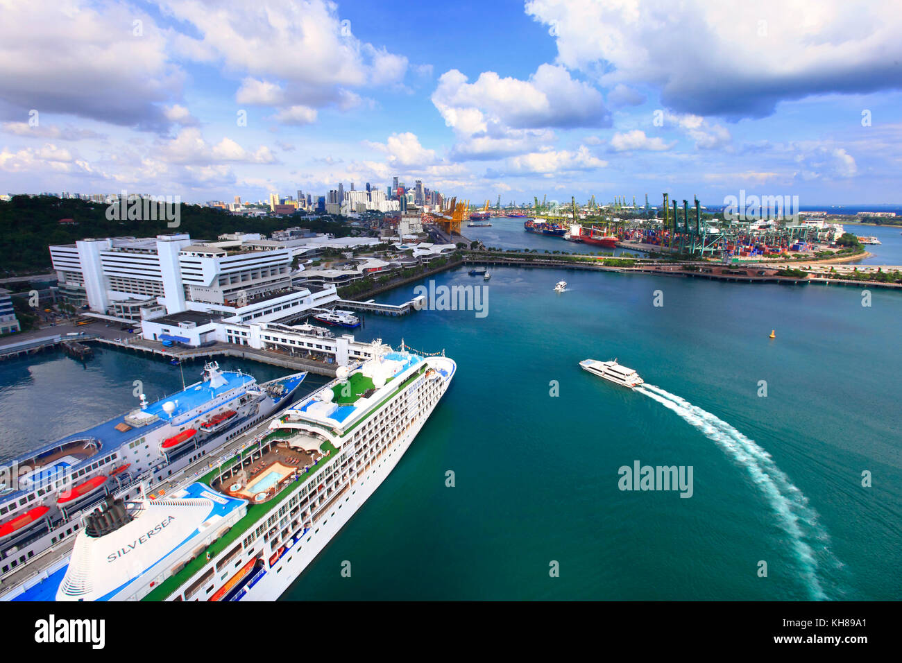 Singapor, Sentosa island. Harbor and ships. Pulau Brani island Stock ...