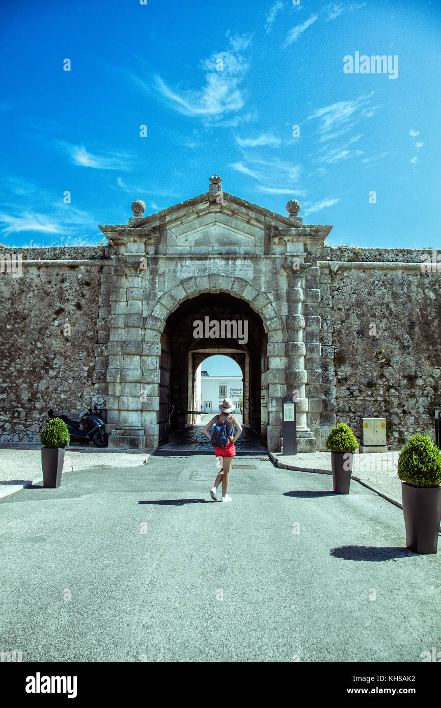 Entrance to the fortified citadel of the port of Cascais, Lisbon area ...