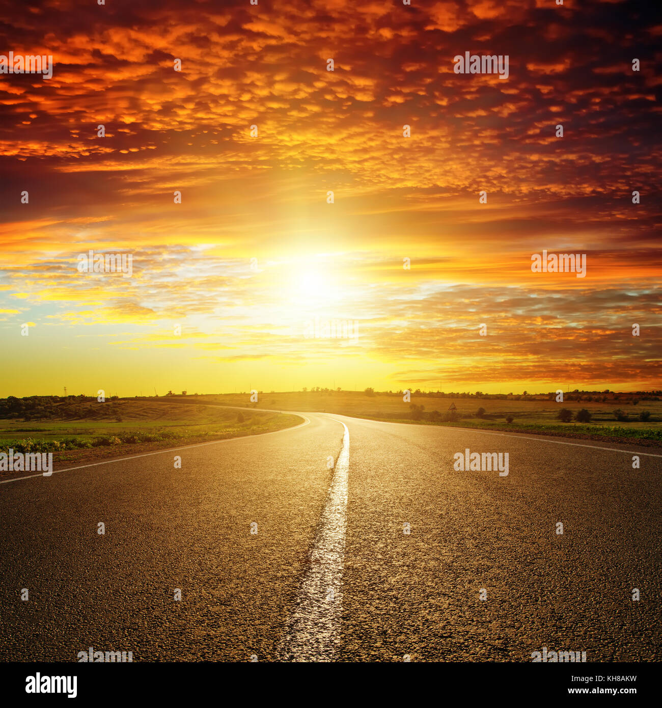 red sunset over road Stock Photo - Alamy