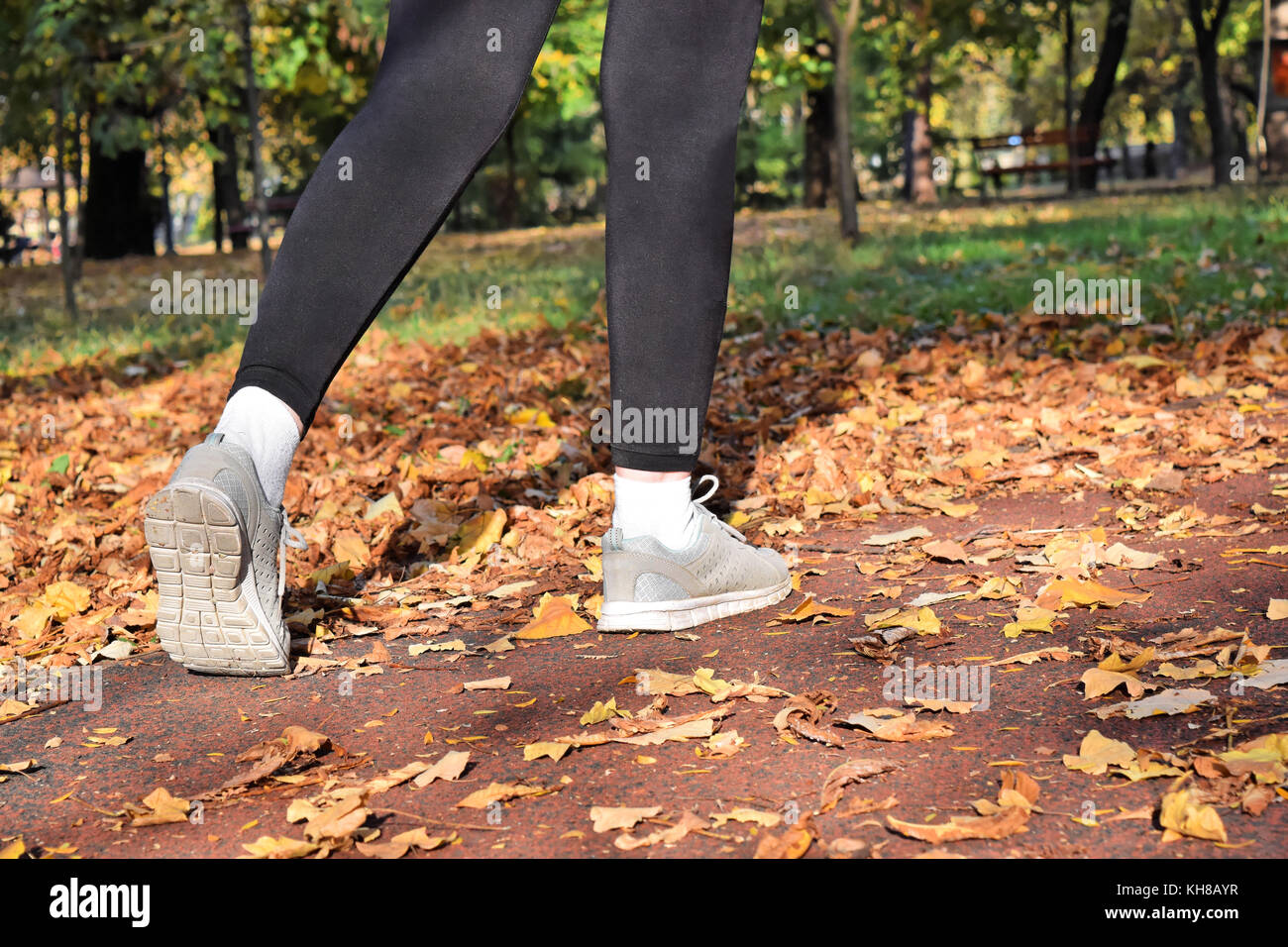 Jogging in the park in autumn Stock Photo - Alamy