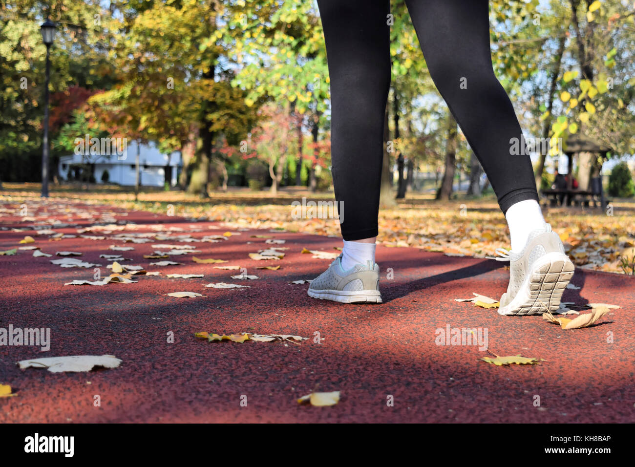 Jogging in the park in autumn Stock Photo - Alamy