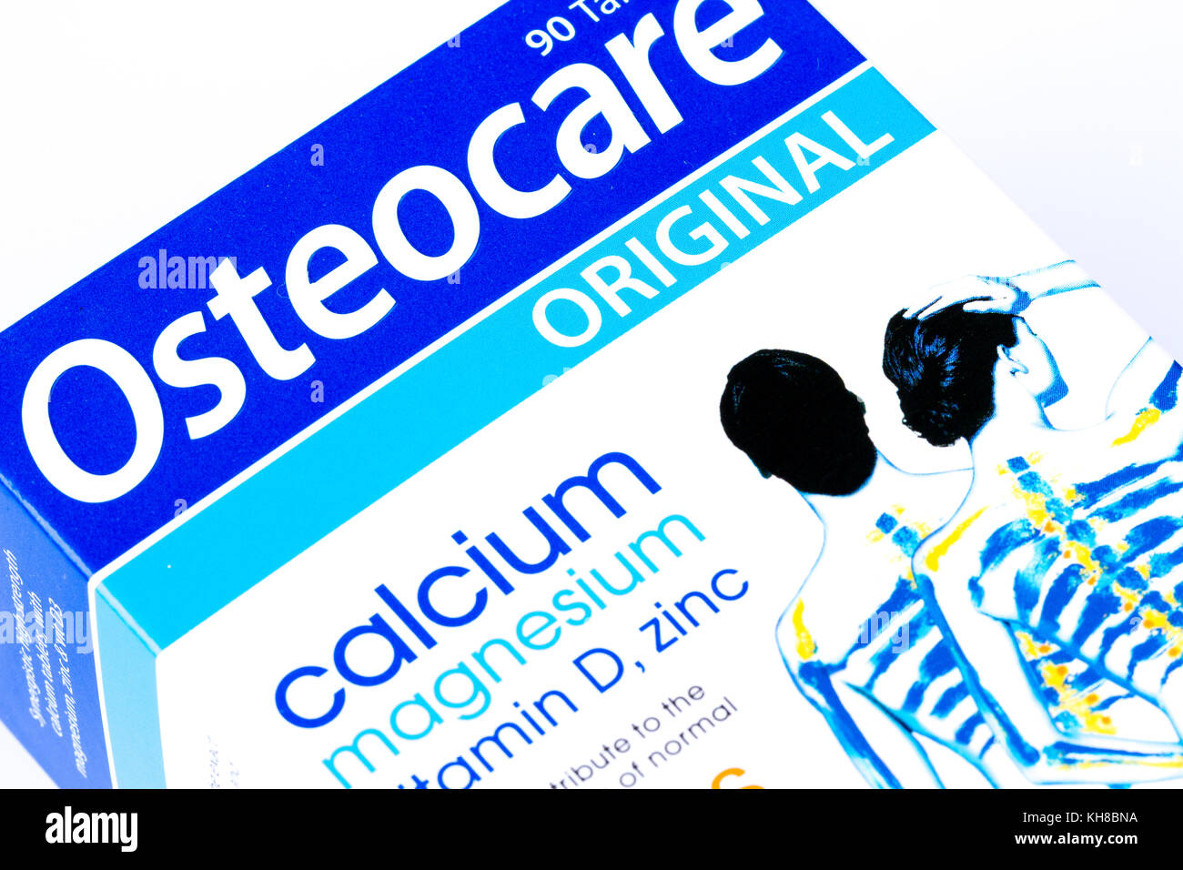 Close up of a box of Osteocare calcium food supplement, United Kingdom ...