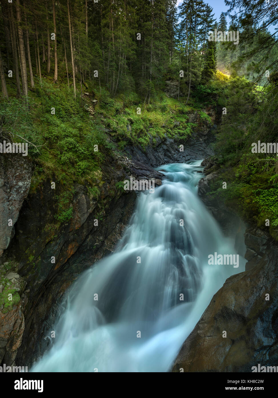 Europe, waterfall, water cascades, long exposition, coniferous forest ...