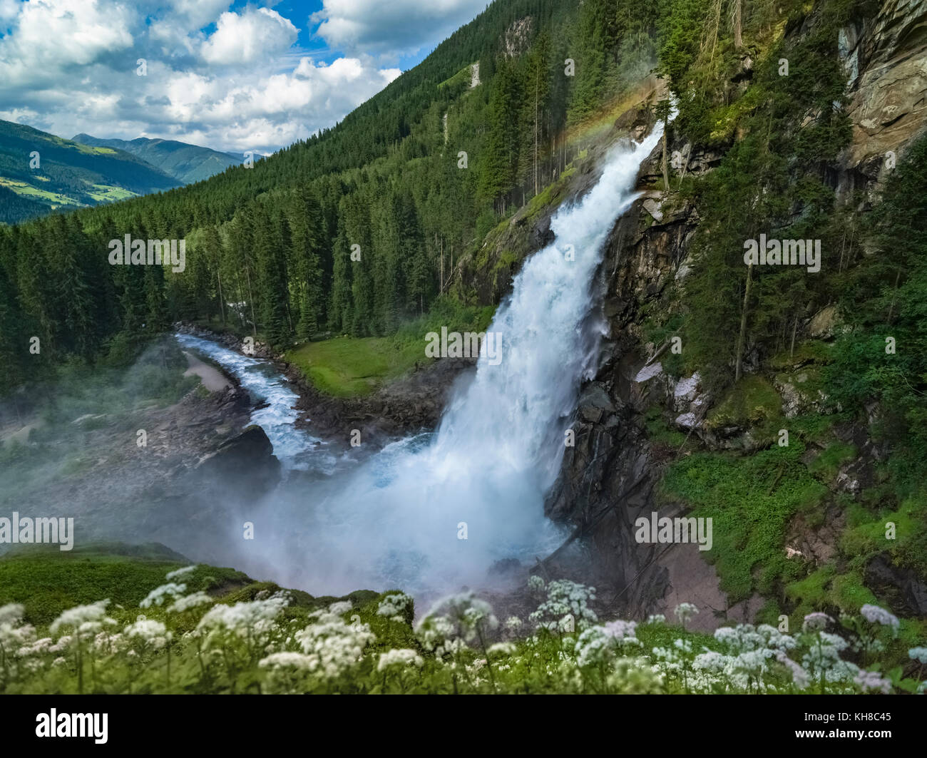 Europe, waterfall, water cascades, long exposition, coniferous forest ...
