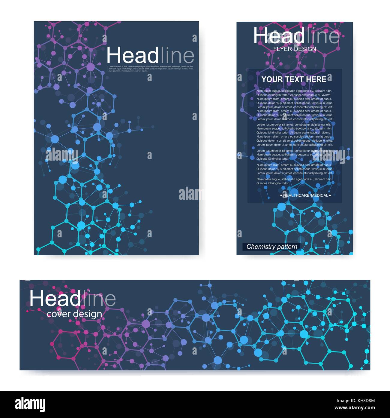 Set flyer, brochure size A4 template,banner. Molecular structure with ...