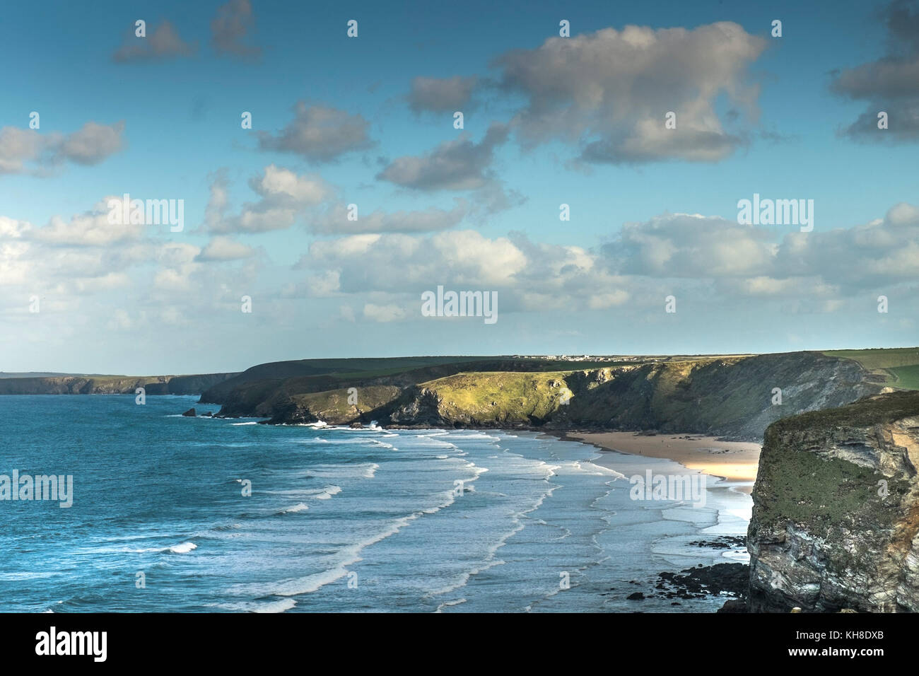 The North Cornwall Coast with Watergate Bay in the foreground Stock ...
