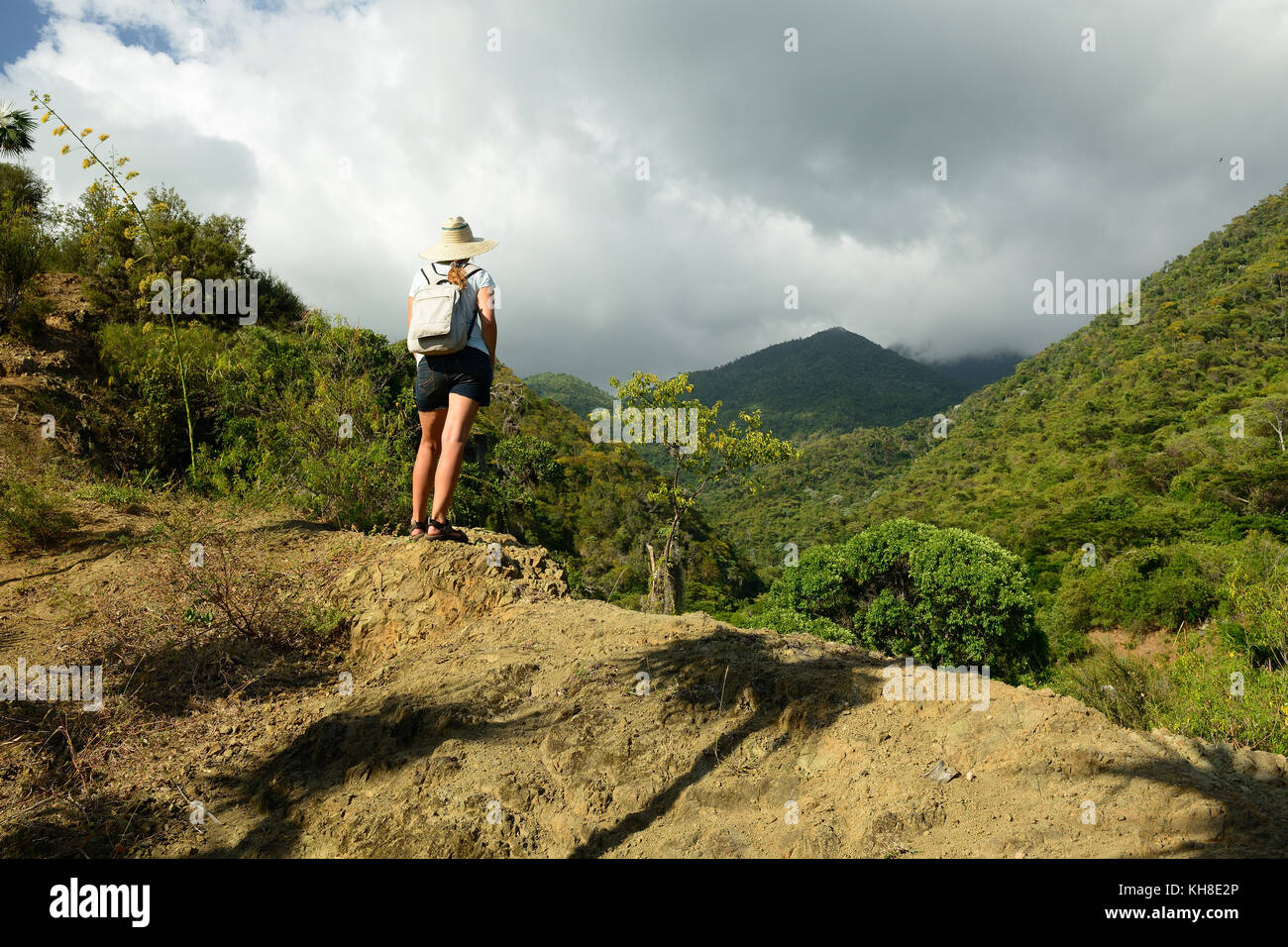 Tourist no the trail for the highest peak on Cuba Pico Turquino being ...
