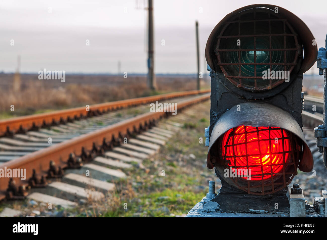 railroad track and stop light Stock Photo - Alamy