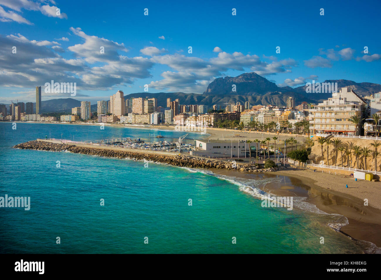 View of the coastline of Old Town and Poniente Beaches, Benidorm ...