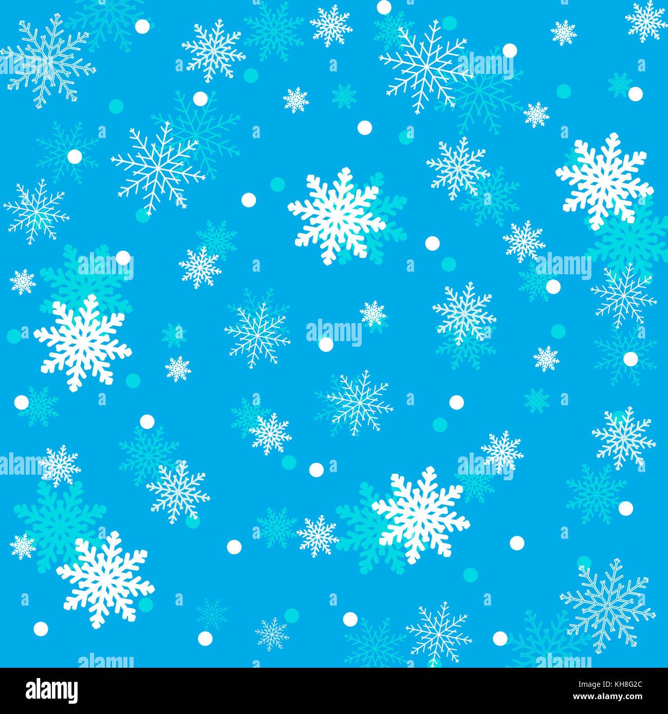 Snow cover. Simple vector white snowflakes on a blue background. Winter ...