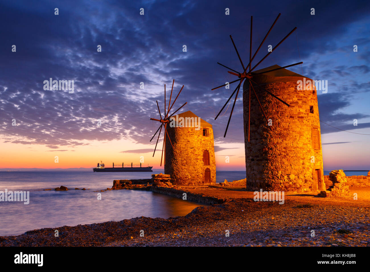 Sunrise image of the iconic windmills in Chios town Stock Photo - Alamy
