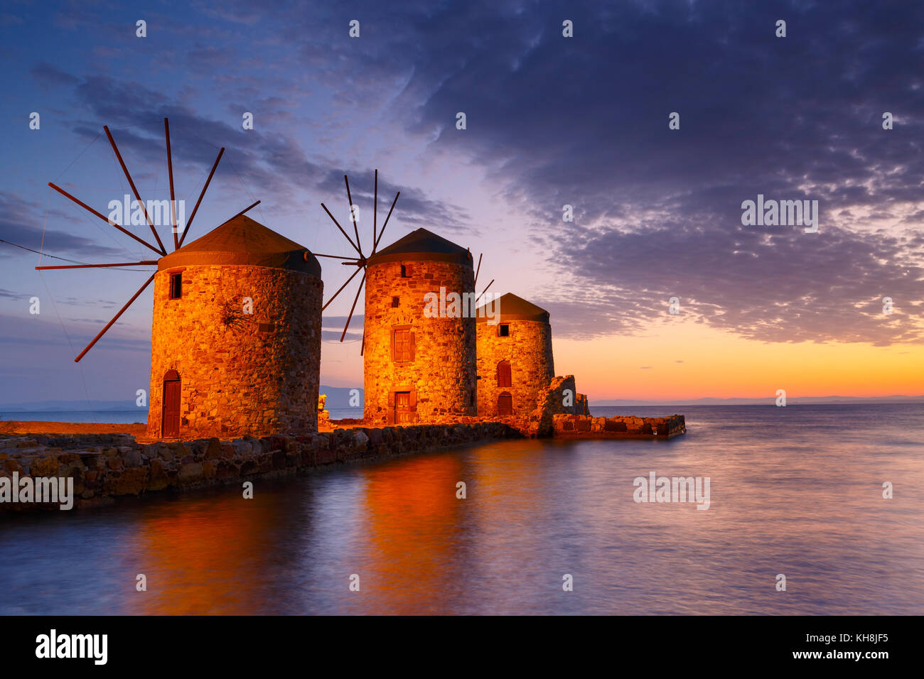 Sunrise image of the iconic windmills in Chios town Stock Photo - Alamy