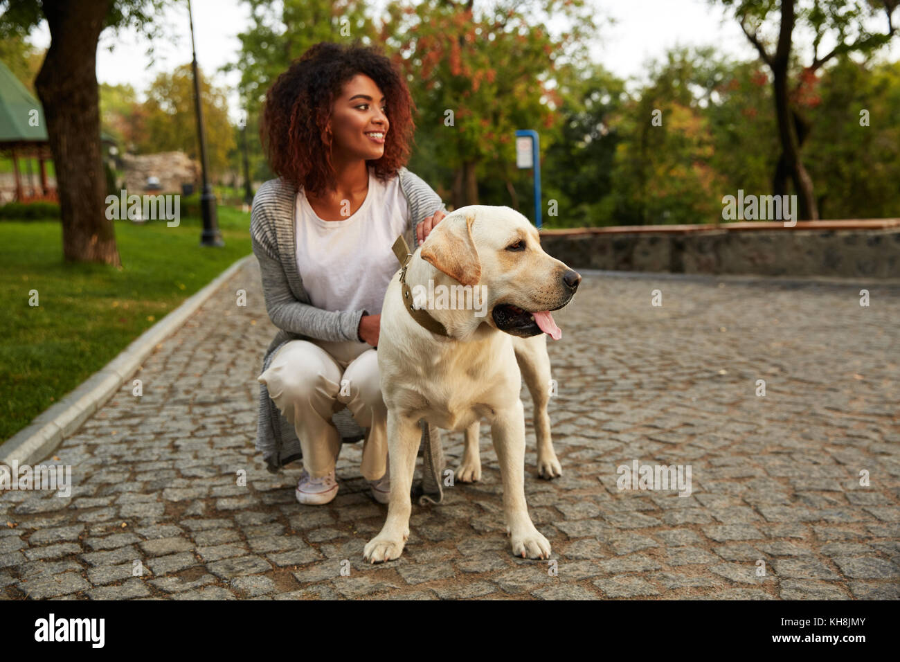 Smiling lady iron dog sitting hi-res stock photography and images - Alamy