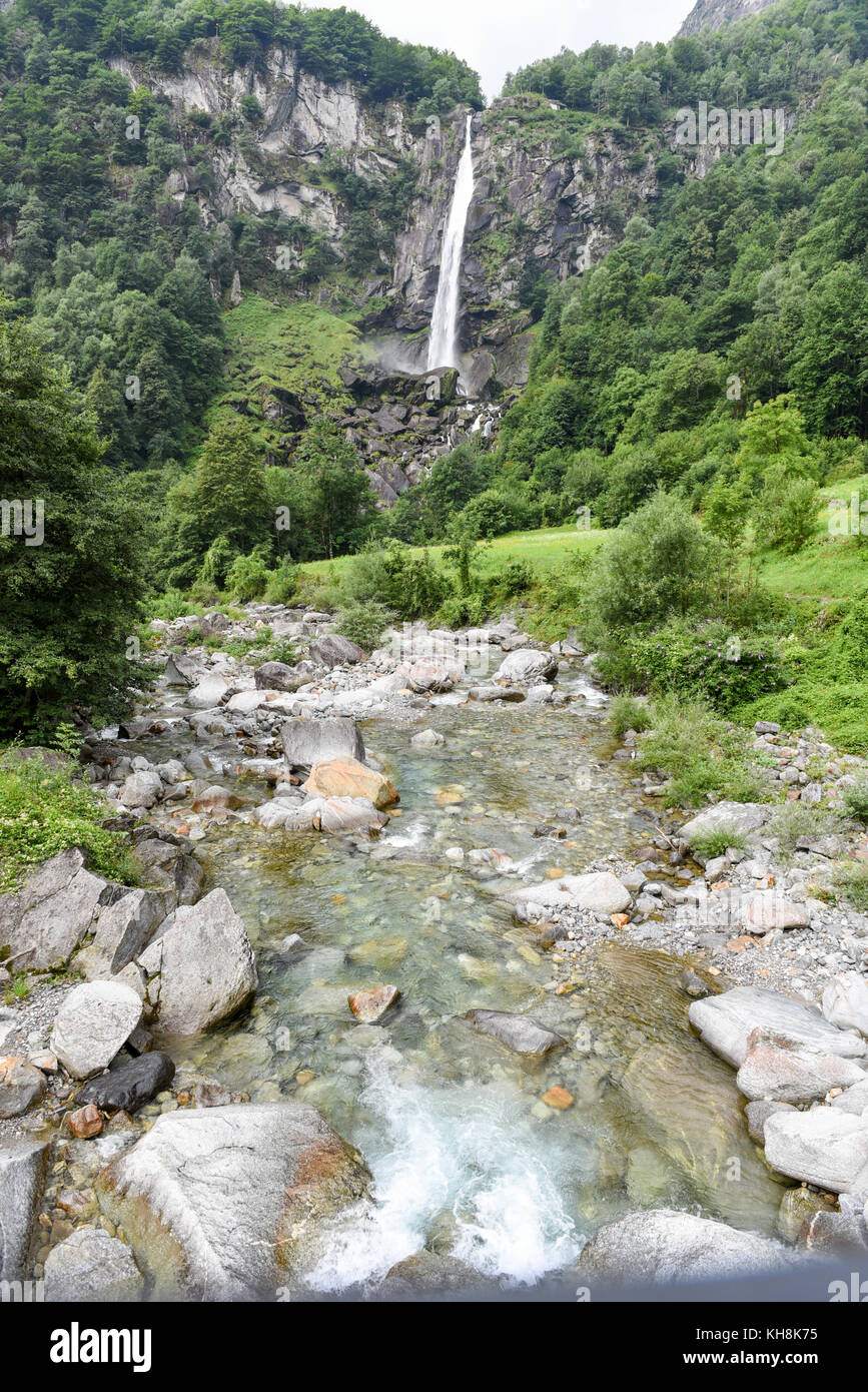 Waterfall of Foroglio in Bavona valley on the Swiss alps Stock Photo ...
