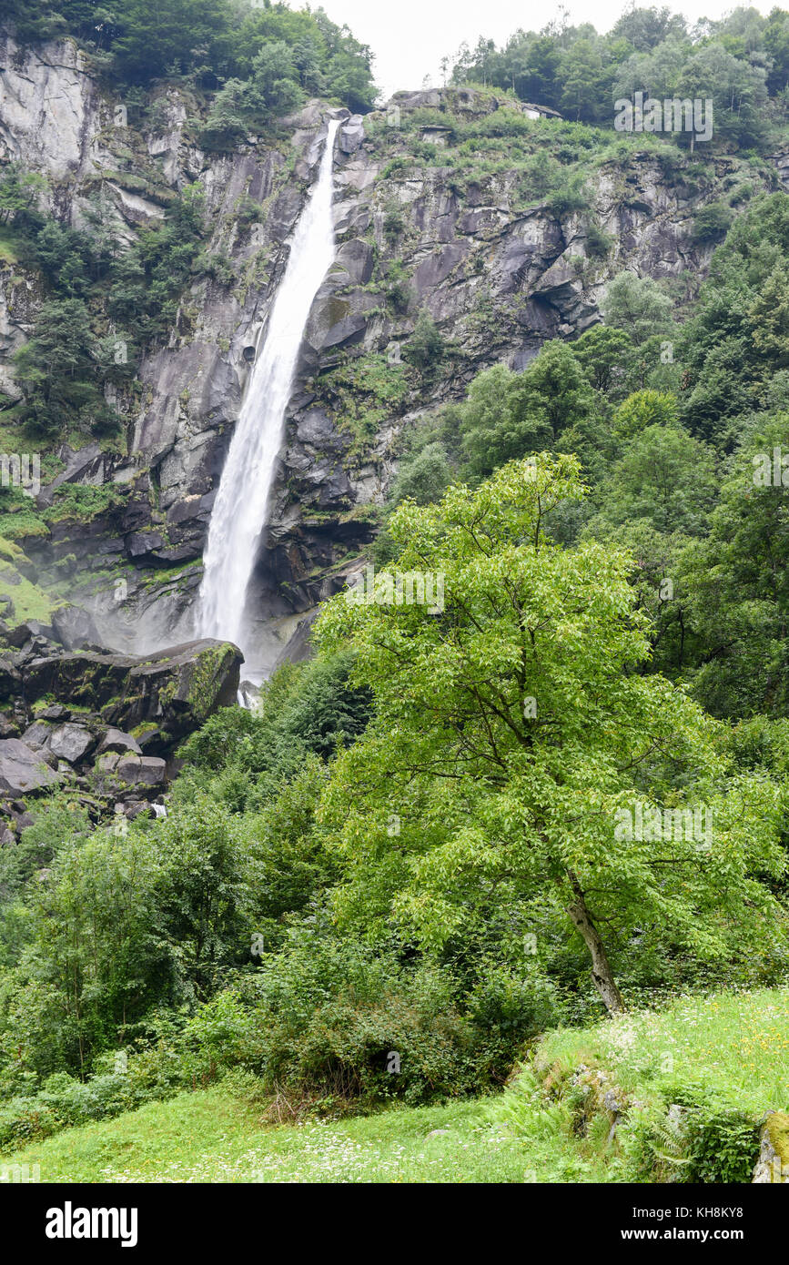 Waterfall of Foroglio in Bavona valley on the Swiss alps Stock Photo ...