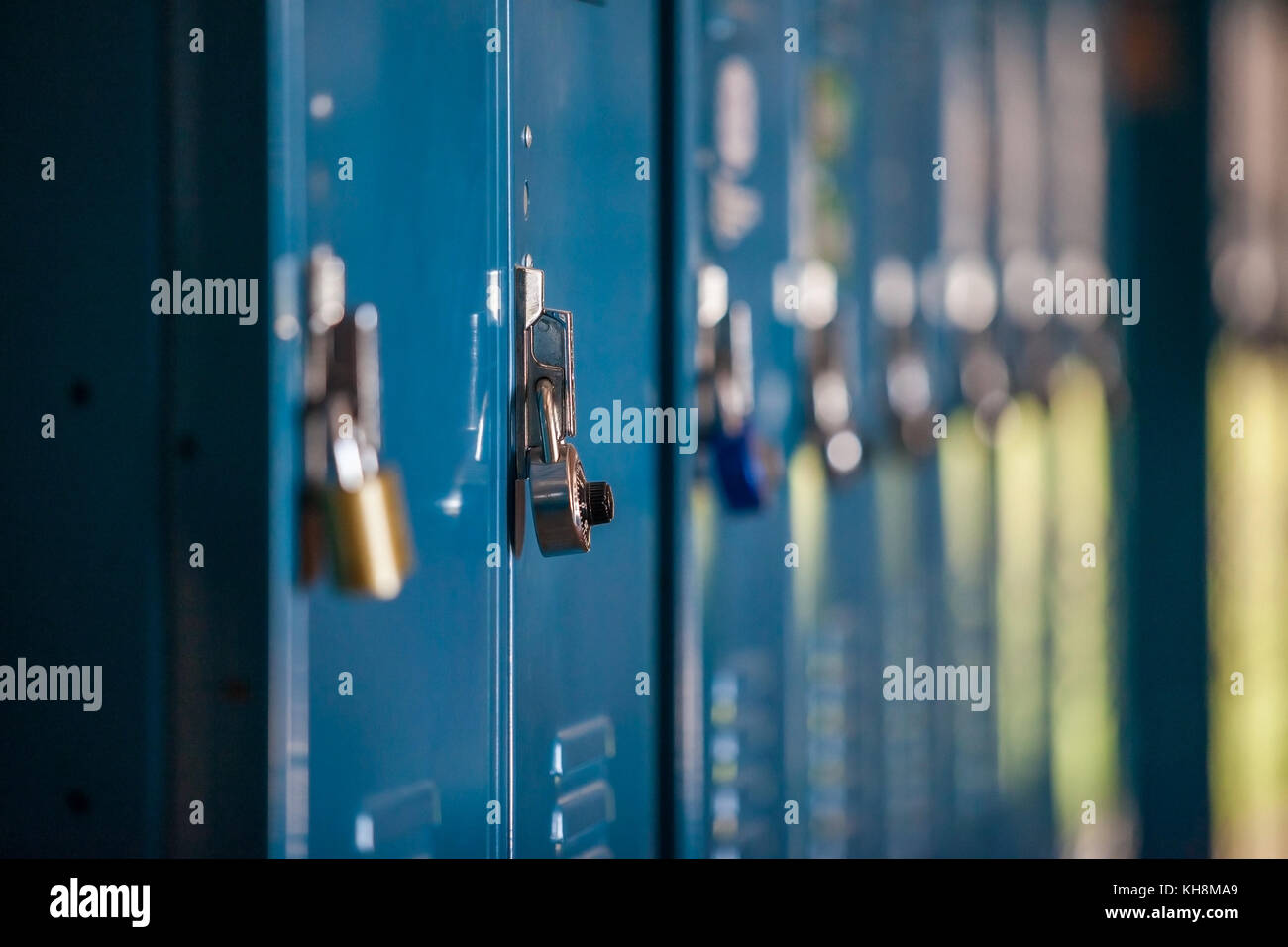 metal blue locker with locks Stock Photo - Alamy