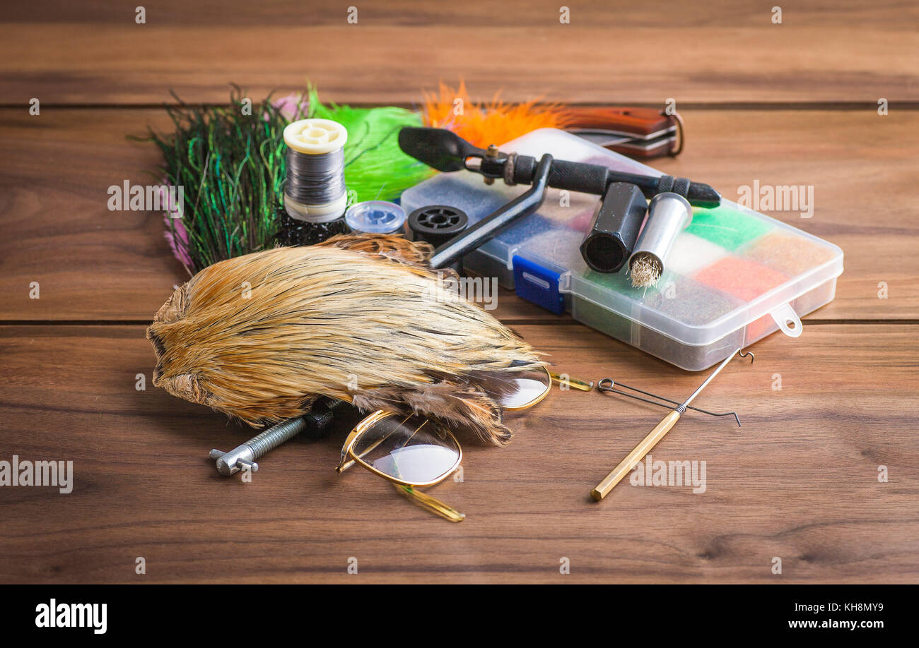 Fly fishing instruments and accessories Stock Photo - Alamy