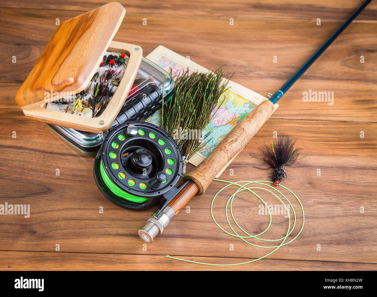 Fly fishing instruments and accessories Stock Photo - Alamy