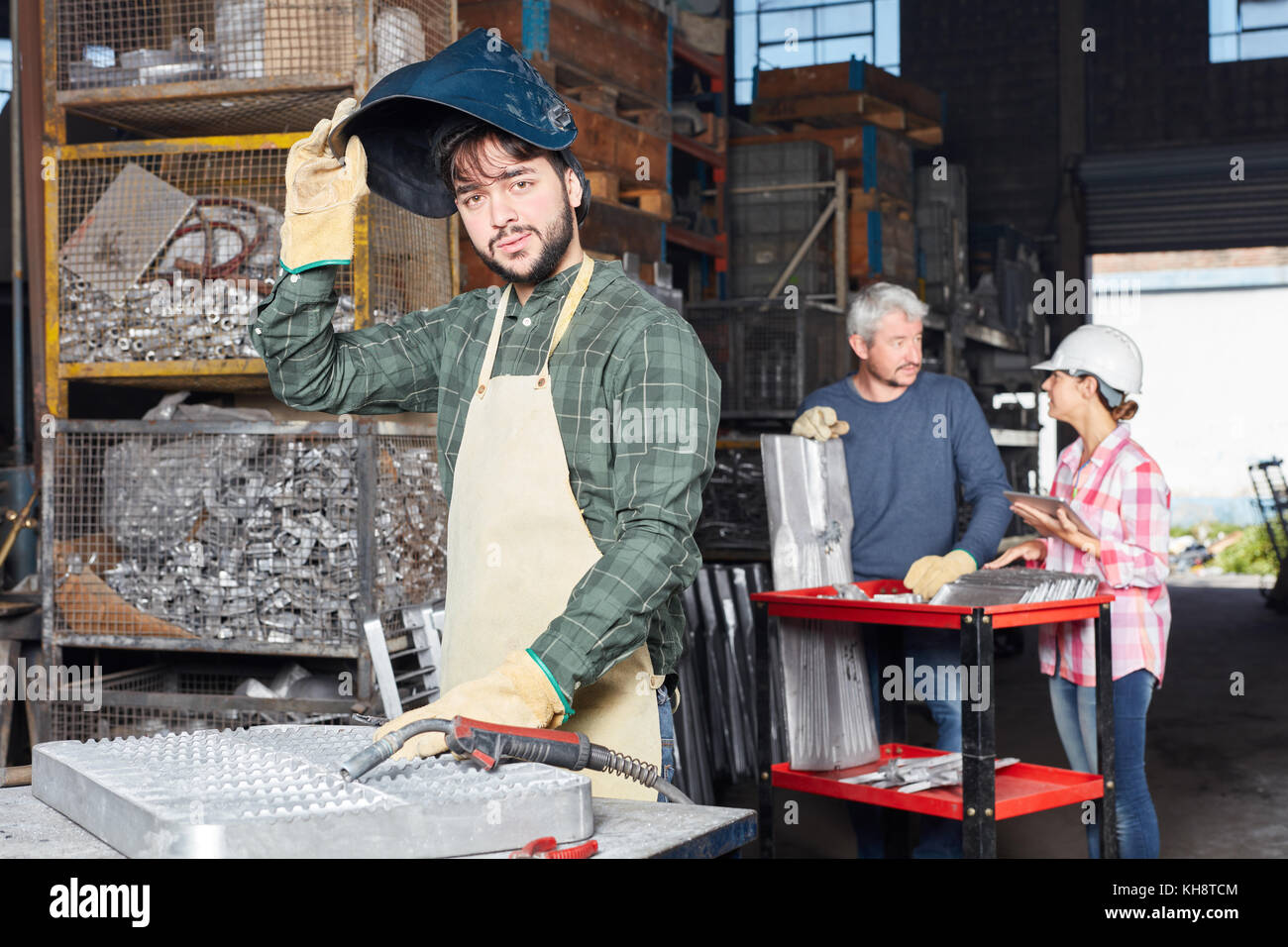 Young welder man in industry workshop as metalworker Stock Photo - Alamy