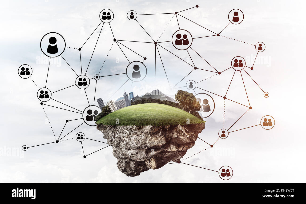 Concept of modern networking technologies and eco green construc Stock ...