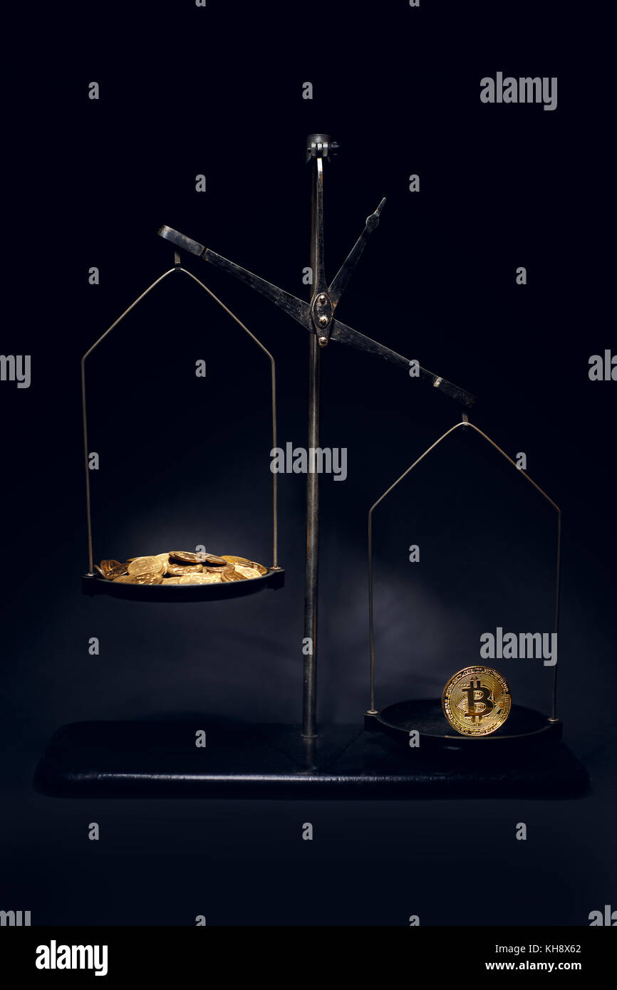 Bitcoin on the scales. New virtual money. The concept of business and ...