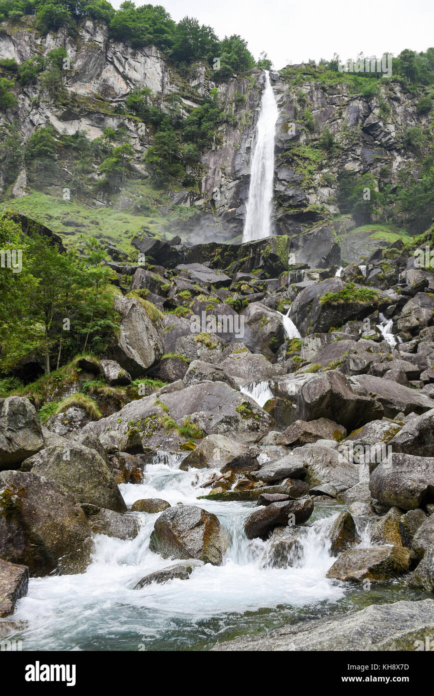Waterfall of Foroglio in Bavona valley on the Swiss alps Stock Photo ...