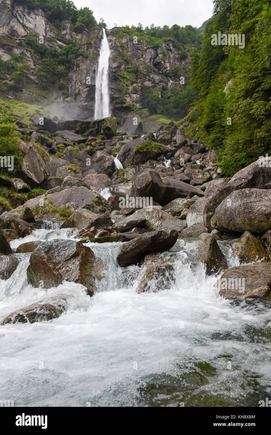 Waterfall of Foroglio in Bavona valley on the Swiss alps Stock Photo ...