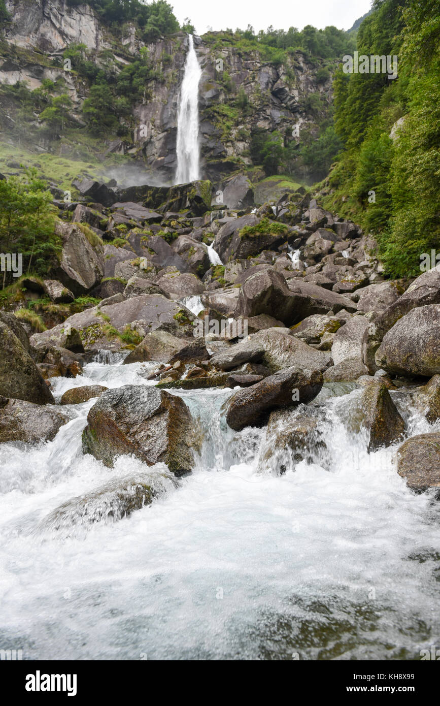 Waterfall of Foroglio in Bavona valley on the Swiss alps Stock Photo ...