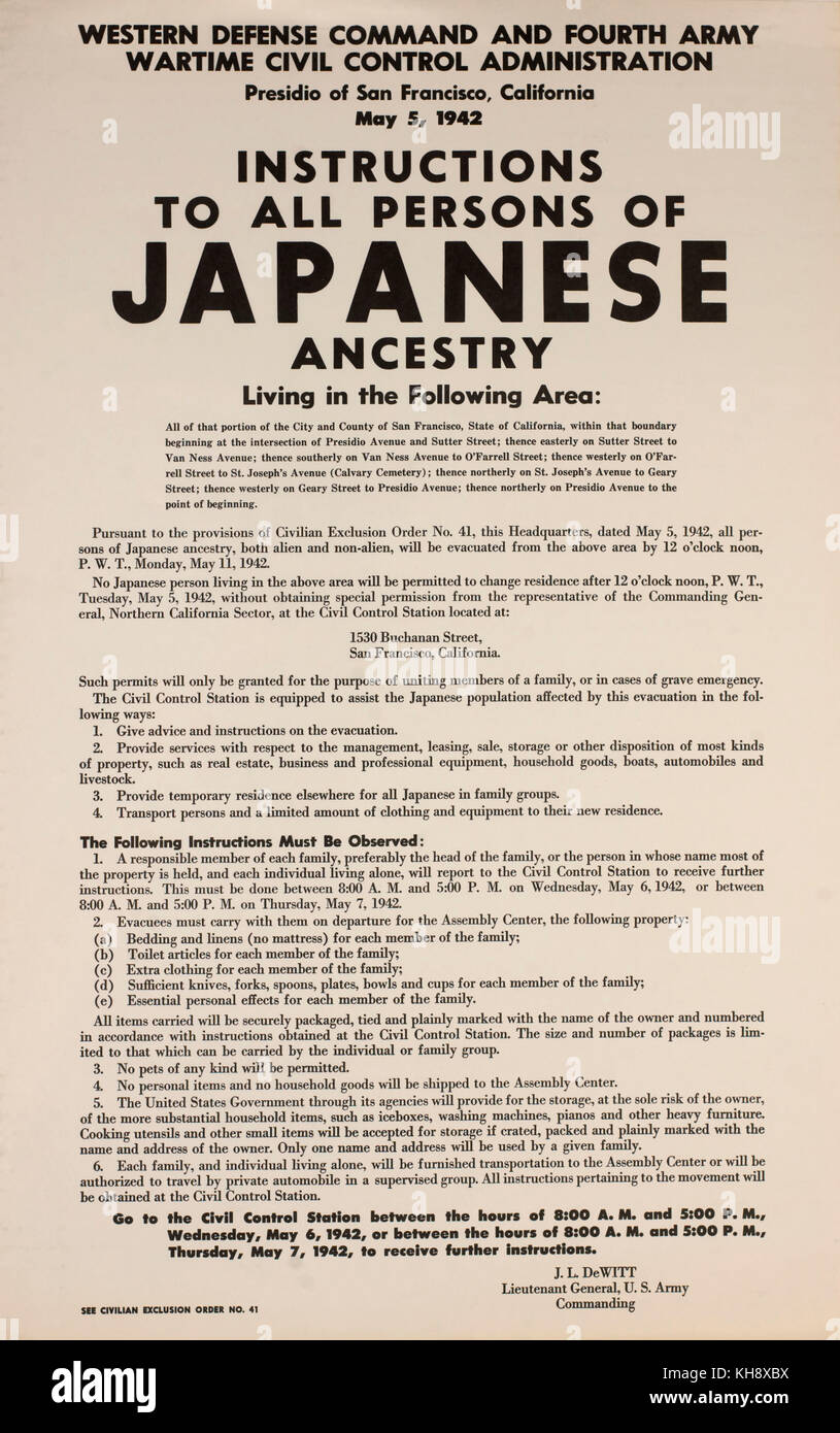 Civilian Exclusion order #41, Part II, Directing Removal by May 11 of ...
