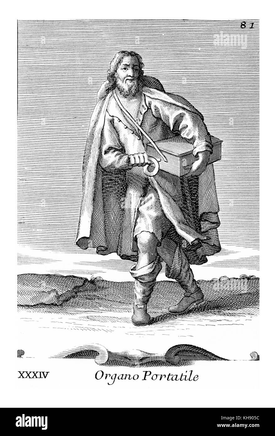 Man with Barrel Organ - portable organ. Illustration from Filippo ...