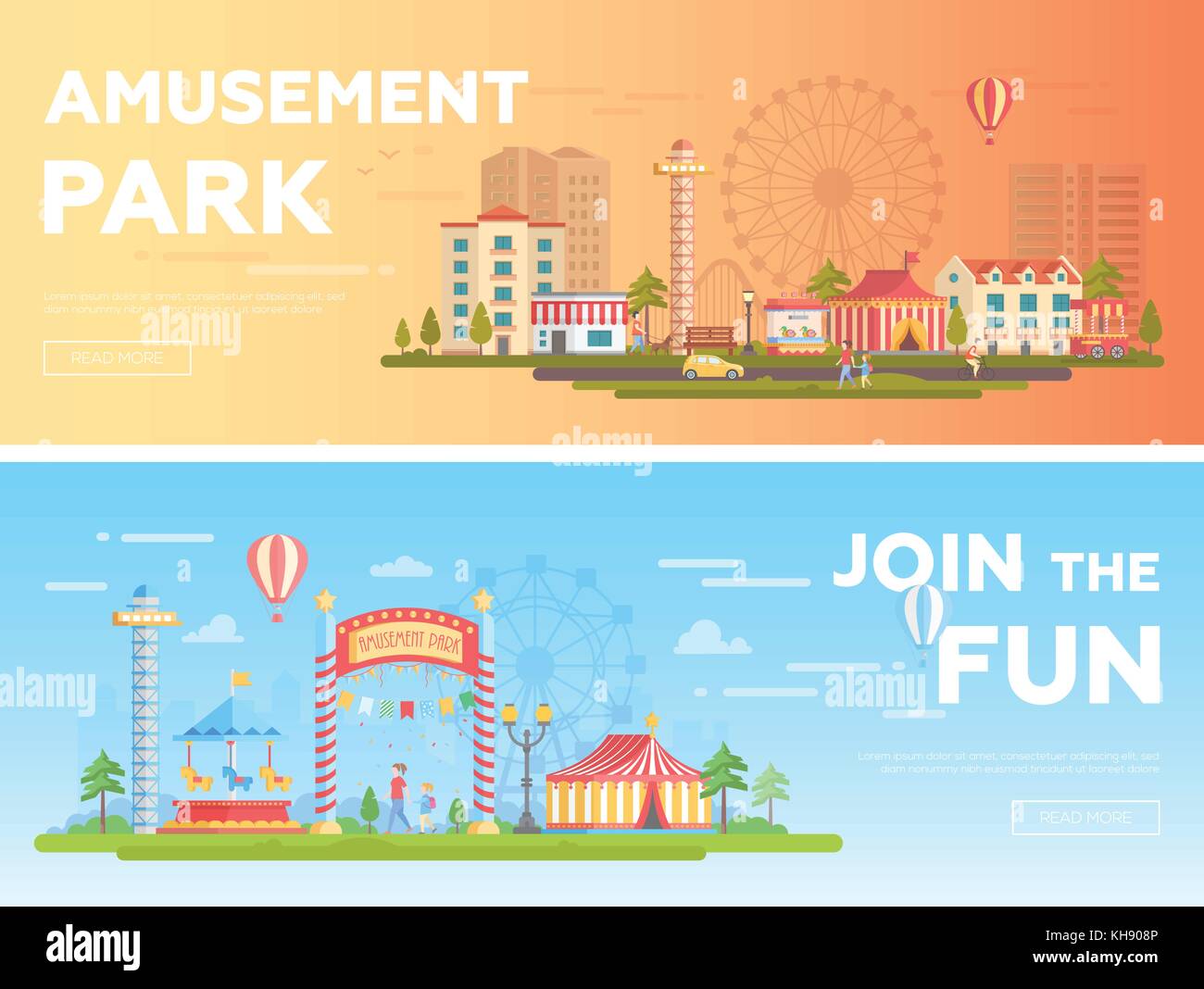 Amusement park - set of modern flat vector illustrations Stock Vector ...