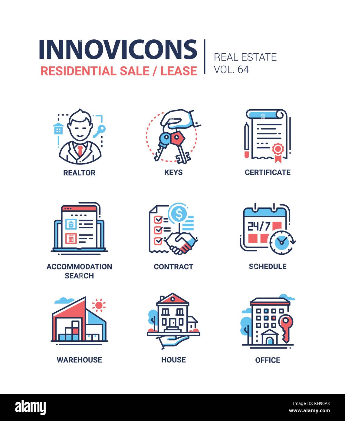 Residential sale and lease - line design icons set Stock Vector Image ...