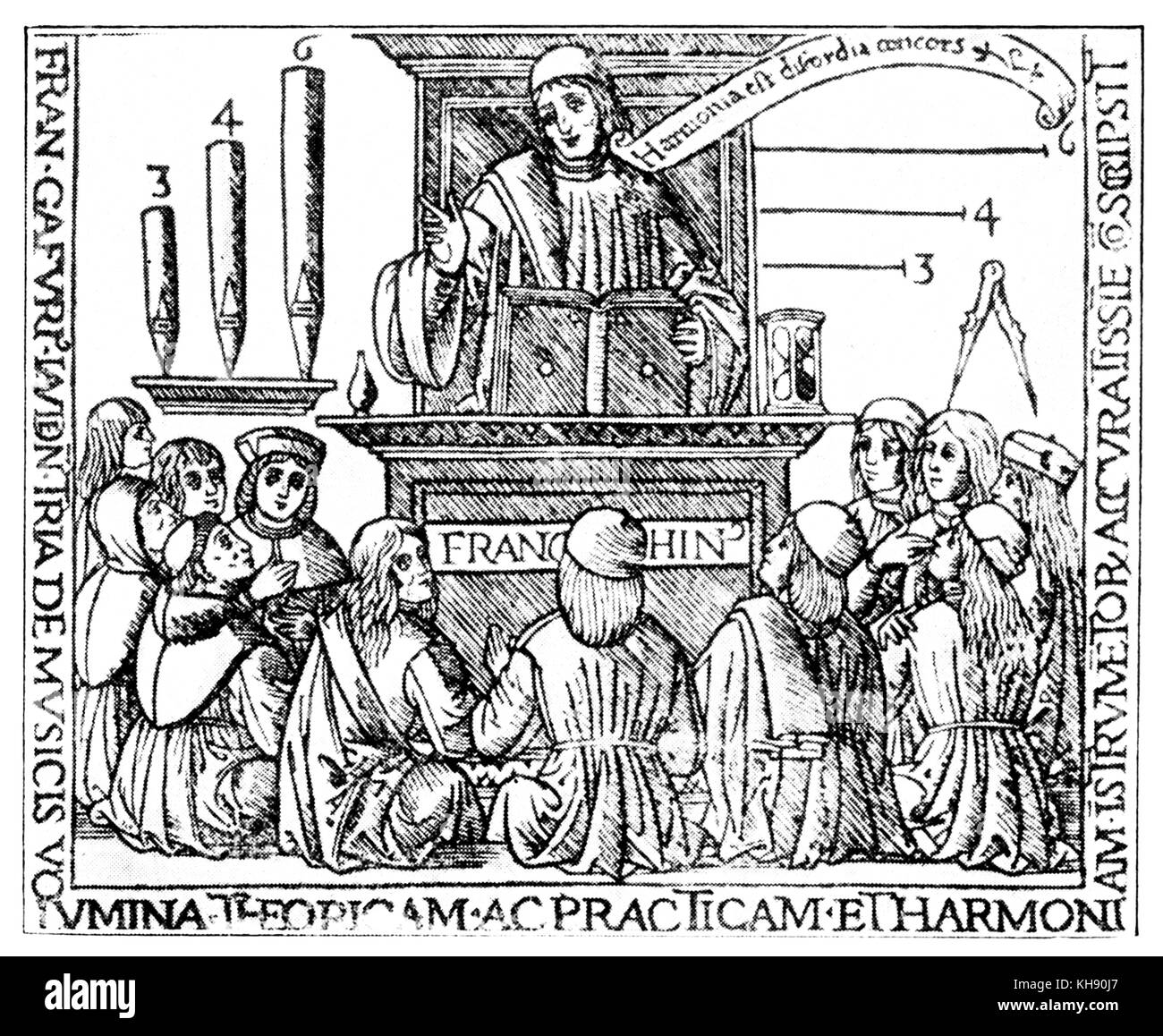 Franchino Gafori (Gafurius) among his pupils. Woodcut from 'Angelicum ...