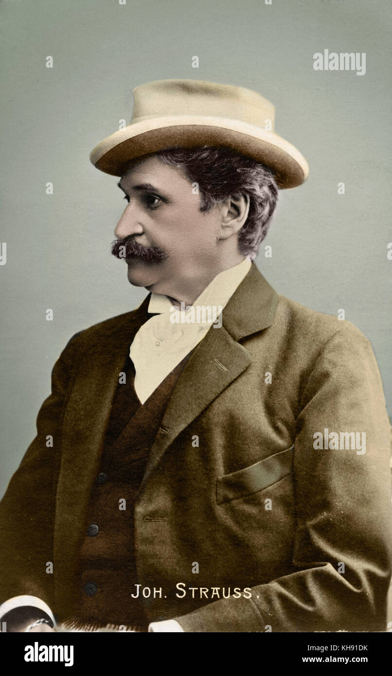 Johann Strauss II wearing hat. Profile portrait. Austrian composer ...