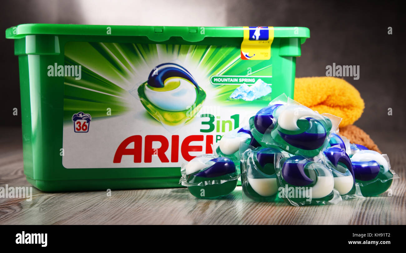 POZNAN, POLAND - OCT 4, 2017: Ariel laundry detergent products are the ...
