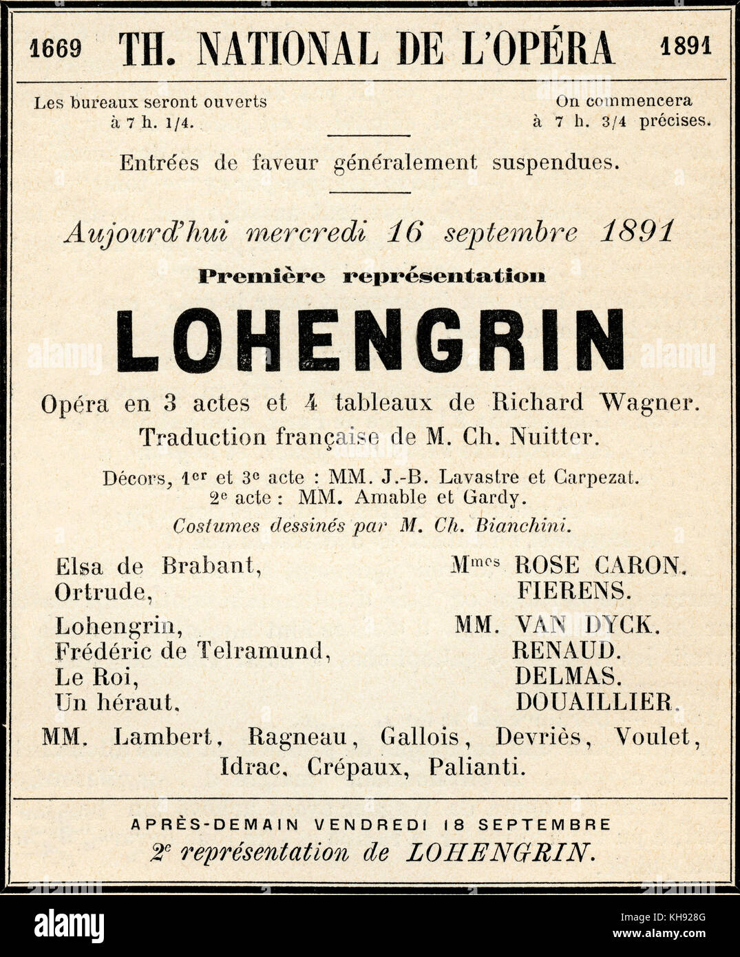 Poster for the Paris premiere of Lohengrin - opera by Richard Wagner ...