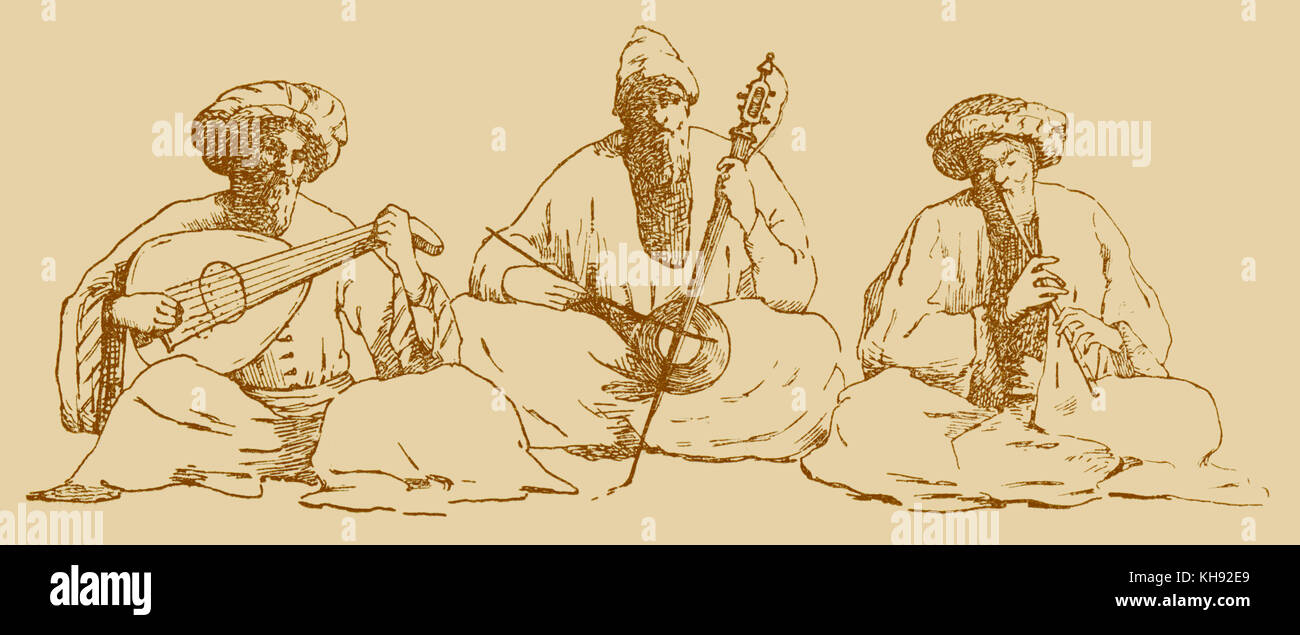 Musicians playing oud, kemangeh and Nay chah. Illustration published in ...