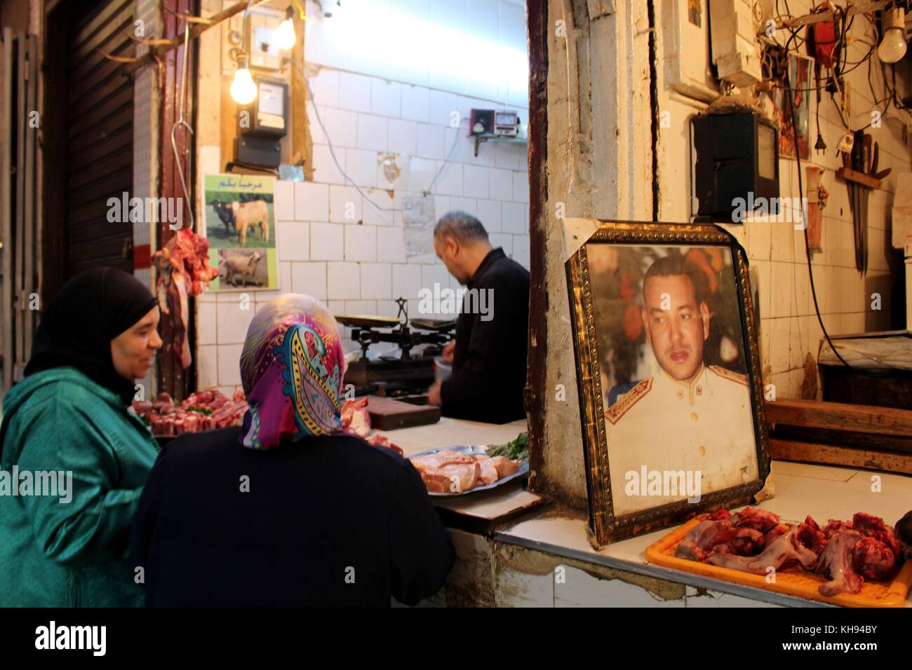 Fez, Morocco - November 8, 2017: Muslim ladies buying meat at the Fez ...
