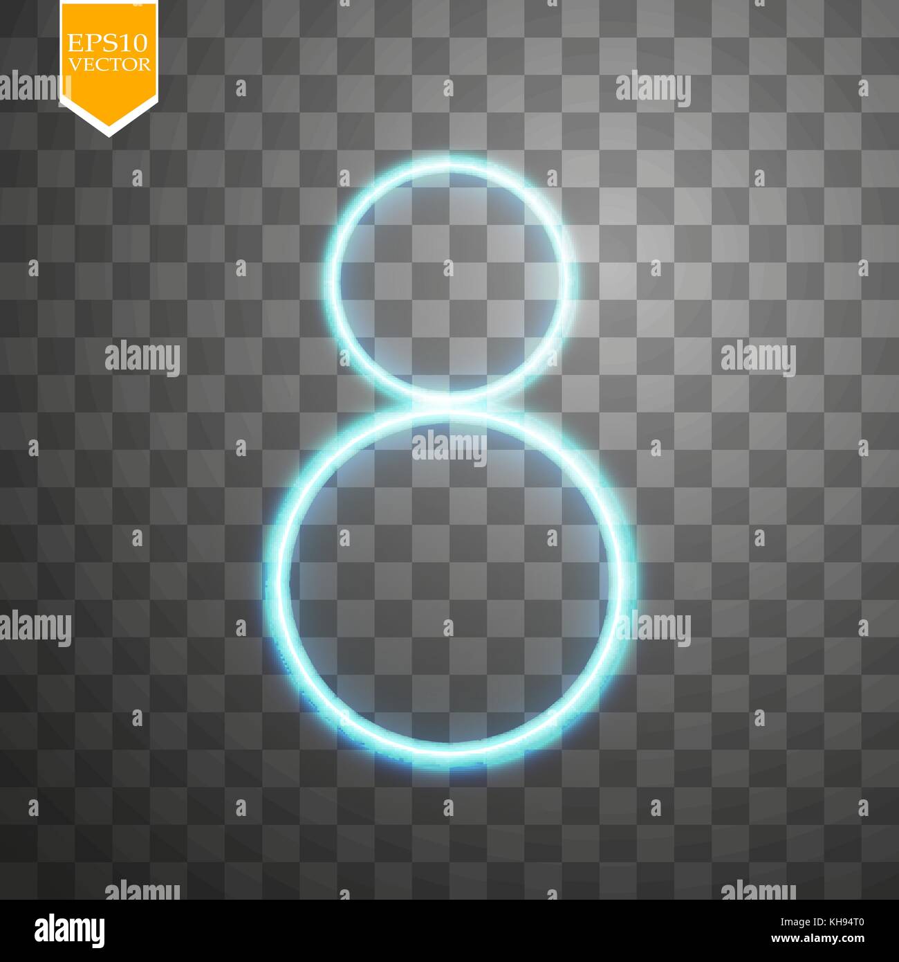 Alphabets Number 8 eight of blue neon on transparent background ...