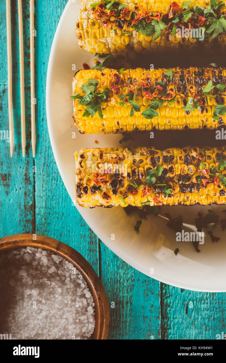 grilled corn on plate Stock Photo - Alamy
