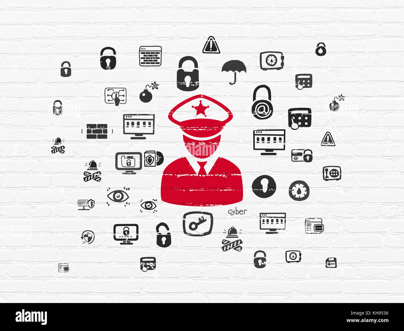 Privacy concept: Police on wall background Stock Photo - Alamy